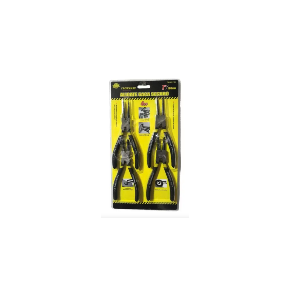 Set Alicates Saca Seguro 4 Piezas CROWNMAN 7” | Interno y Externo